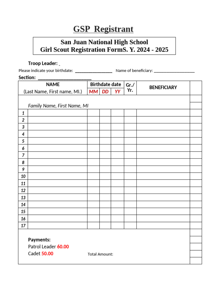 Blank Form GSP | PDF