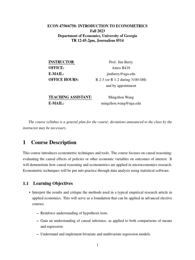 Berry Econ 4750 - 6750 TH 12.45p | PDF | Regression Analysis | Econometrics