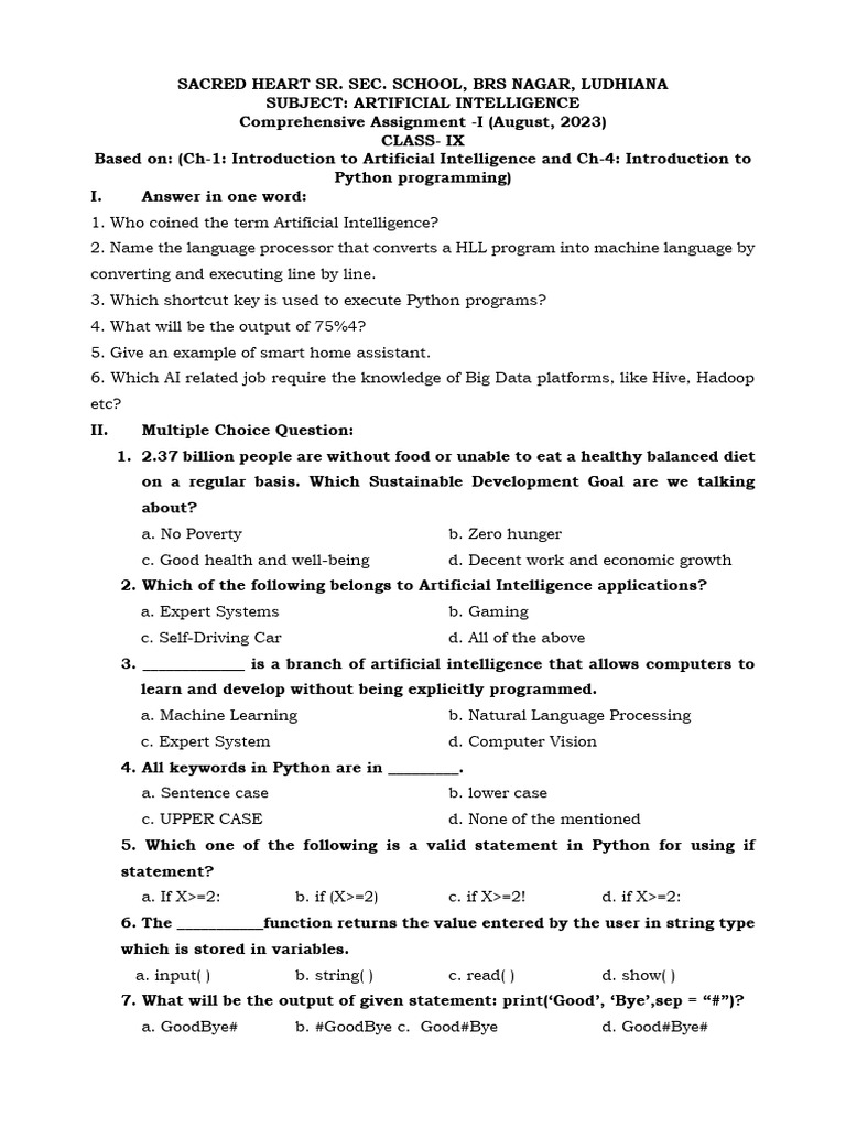 Artificial Intelligence Comprehensive Assign. 1 | PDF | Artificial Intelligence | Intelligence ...