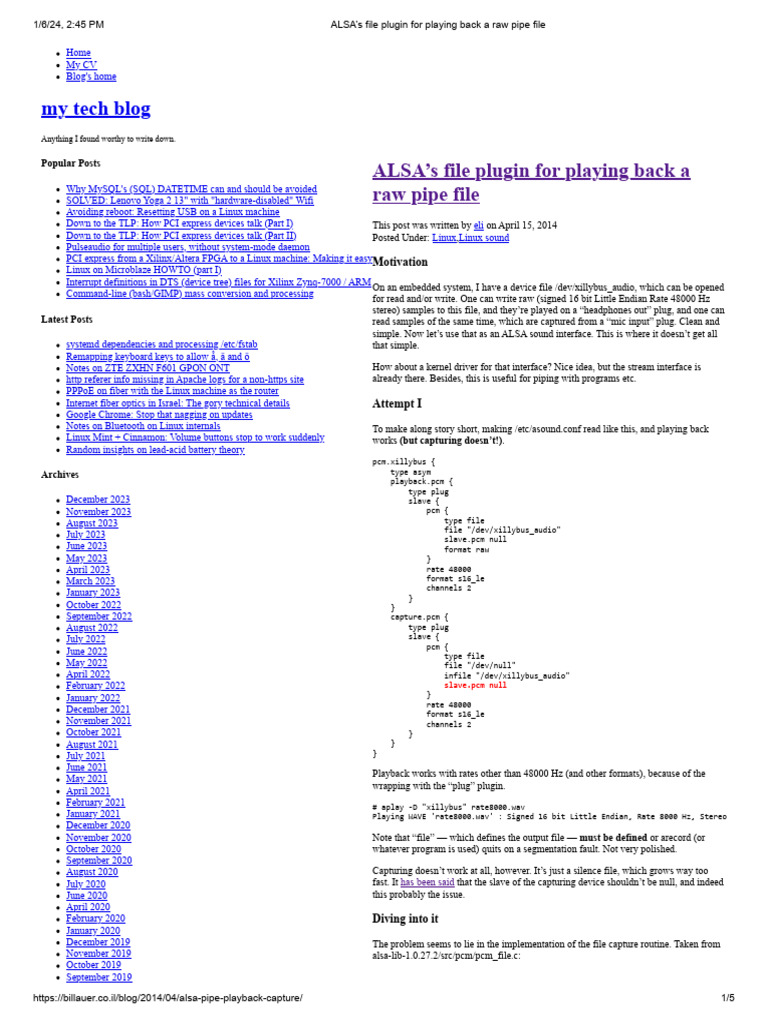 ALSA's File Plugin For Playing Back A Raw Pipe File | PDF | Library ...