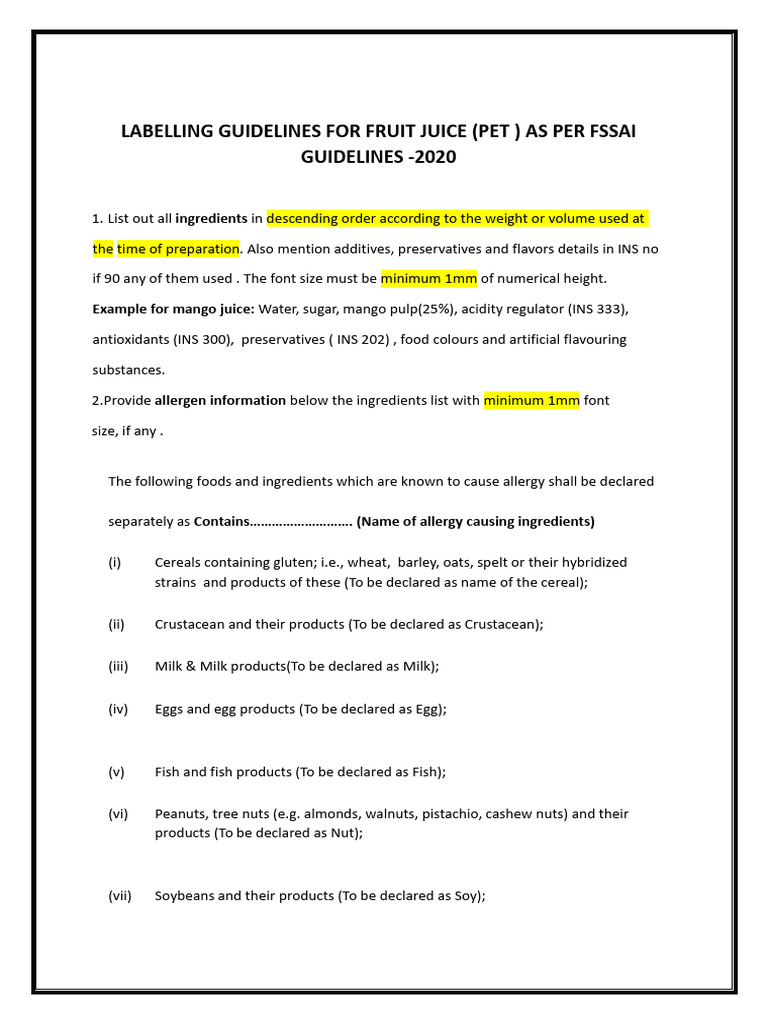 Labelling Guidelines As Per FSSAI - Prepared by Jeni | PDF | Food ...