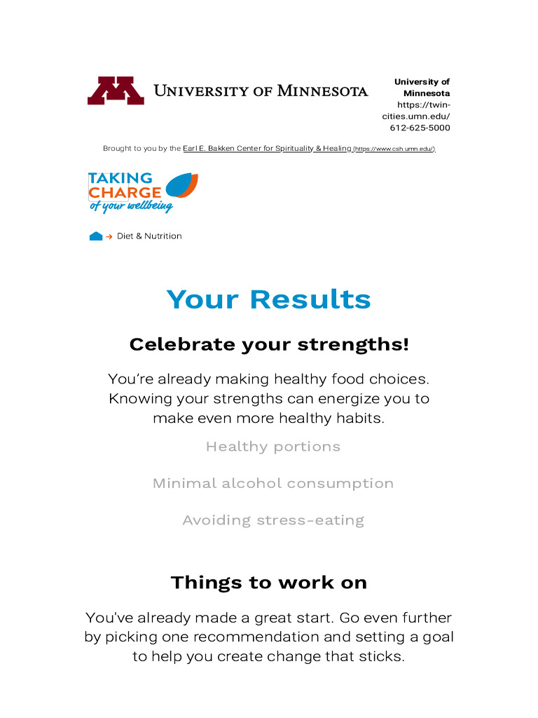 Diet & Nutrition - Taking Charge of Your Wellbeing | PDF