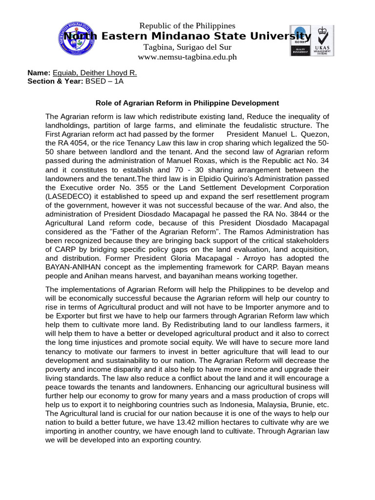 Agrarian Reform's Impact on Philippine Development | PDF | Economies ...