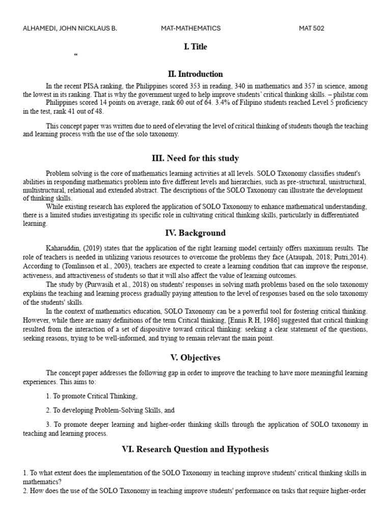 ALHAMEDI_JOHN_NICKLAUS_ConceptPaper | PDF | Critical Thinking | Methodology