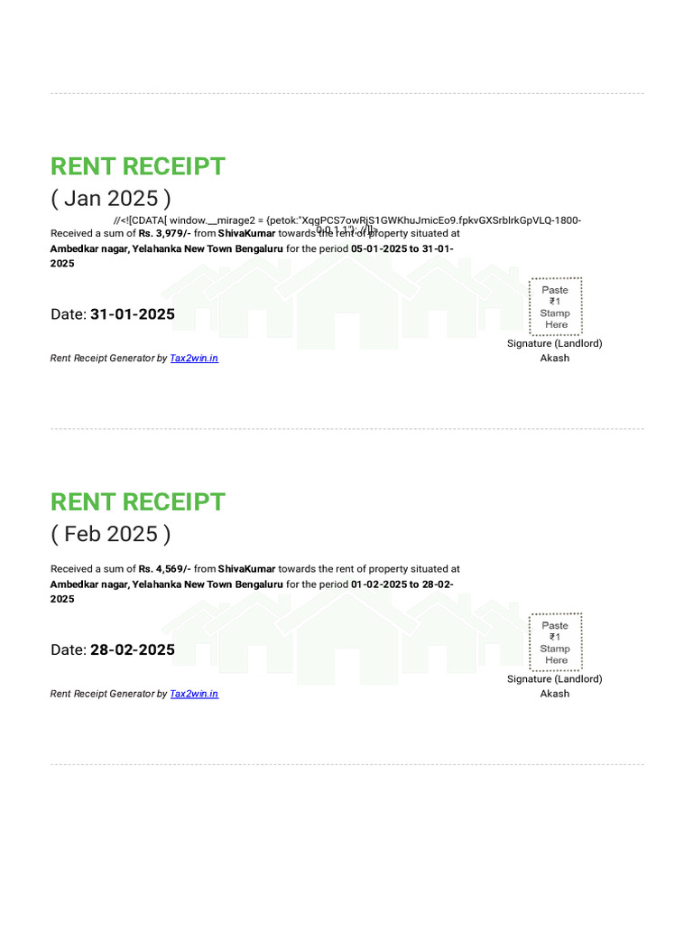 Rent Receipts Jan-Mar 2025 Bengaluru | PDF