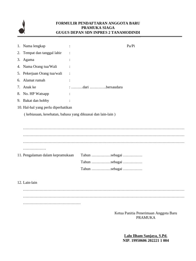 Formulir Pendaftaran Anggota Pramuka Baru | PDF