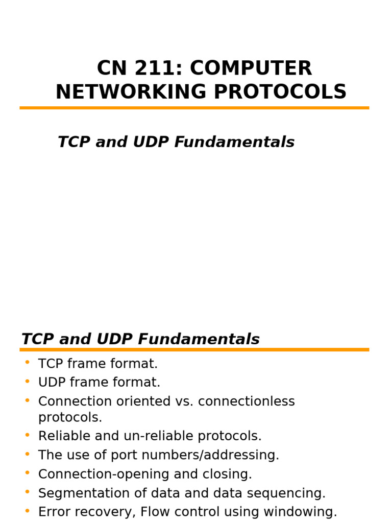 Lect6-0-TCP and UDP Fundamentals - Sadick | PDF | Port (Computer Networking) | Transmission ...