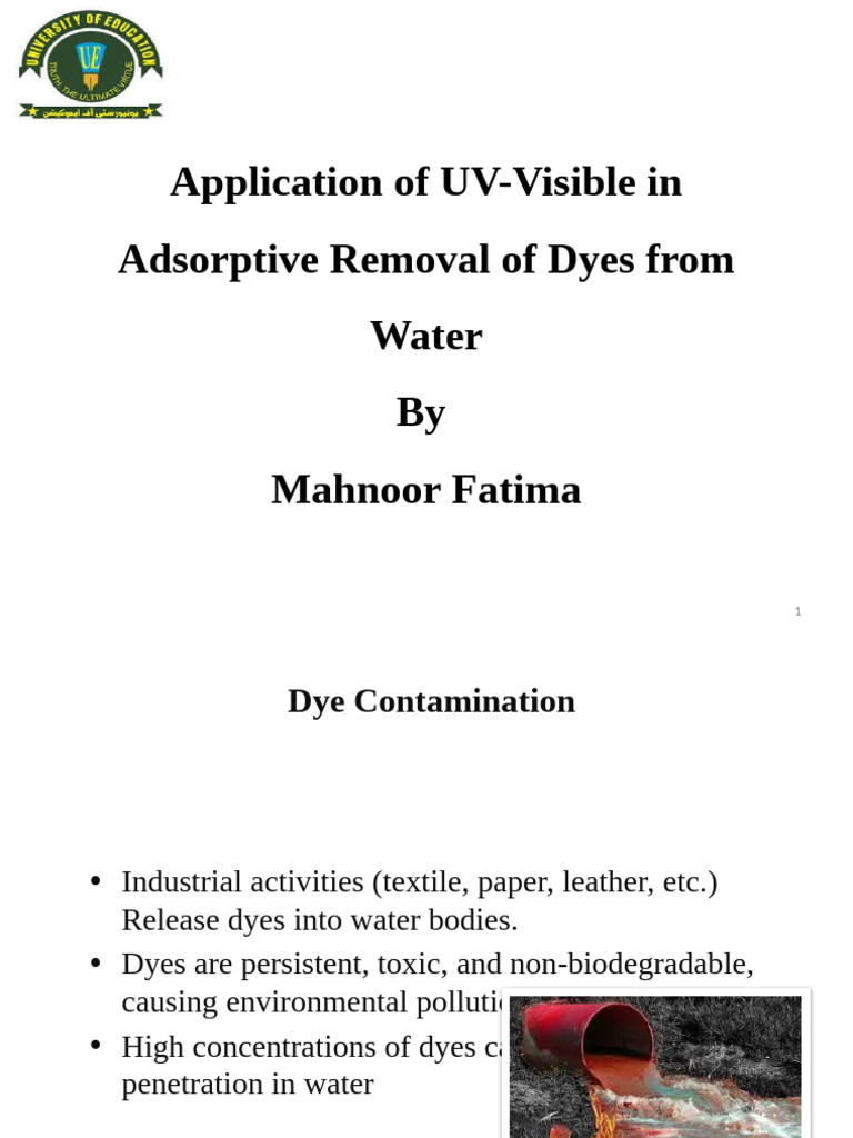 UV-Vis for Dye Removal in Water | PDF | Adsorption | Ultraviolet ...