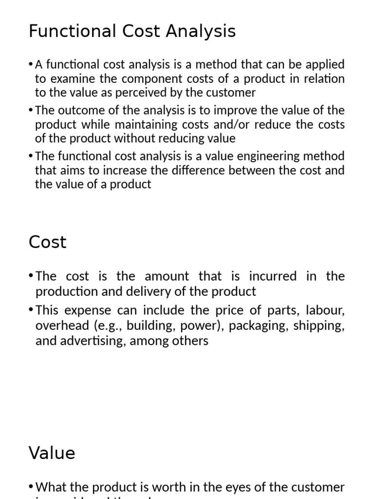 Functional Cost Analysis Guide | PDF | Value (Economics) | Cost