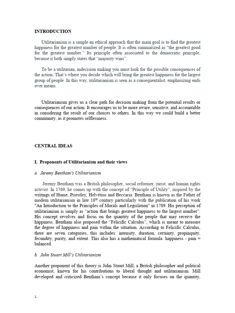 Utilitarianism Written Pdf Utilitarianism Happiness