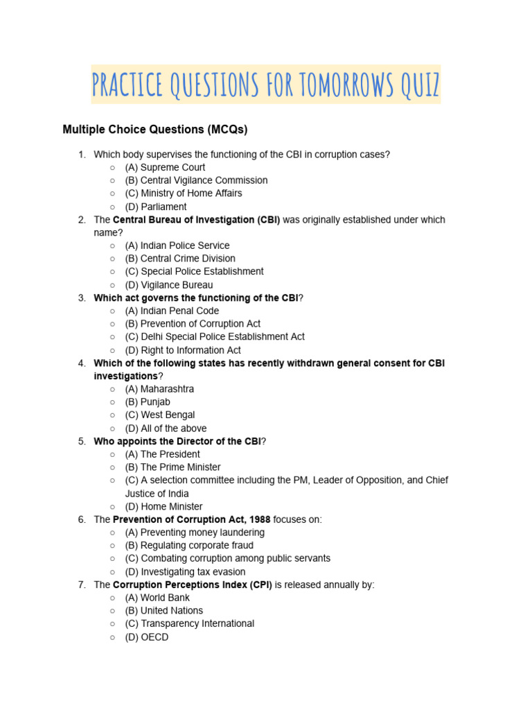 Practice Questions | PDF | Corruption | Crimes