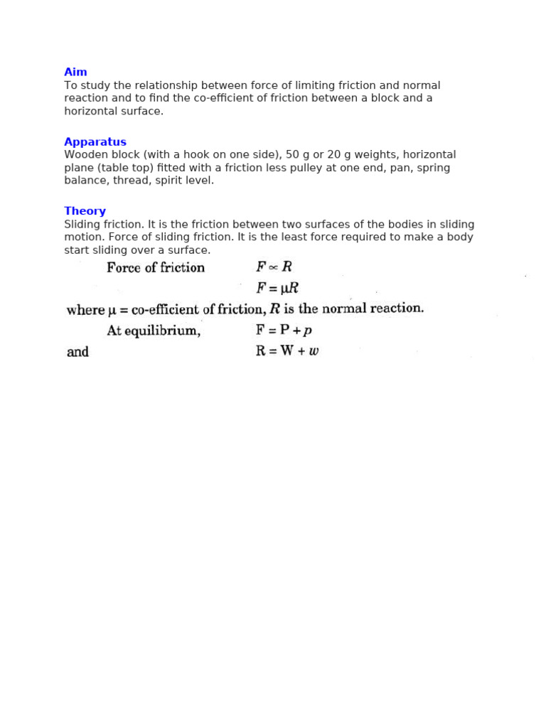 Limiting Friction Experiment Class 11 | PDF | Friction | Force