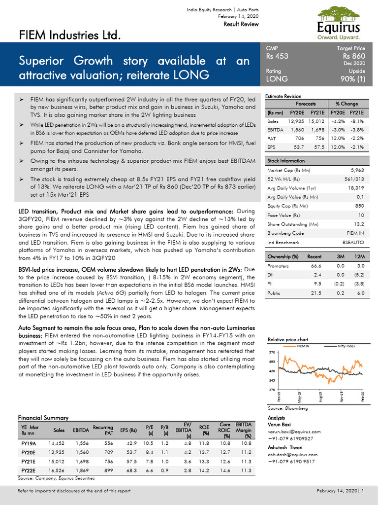 Fiem Industries 3QFY20 Result Final Take 16022020 | PDF | Business ...