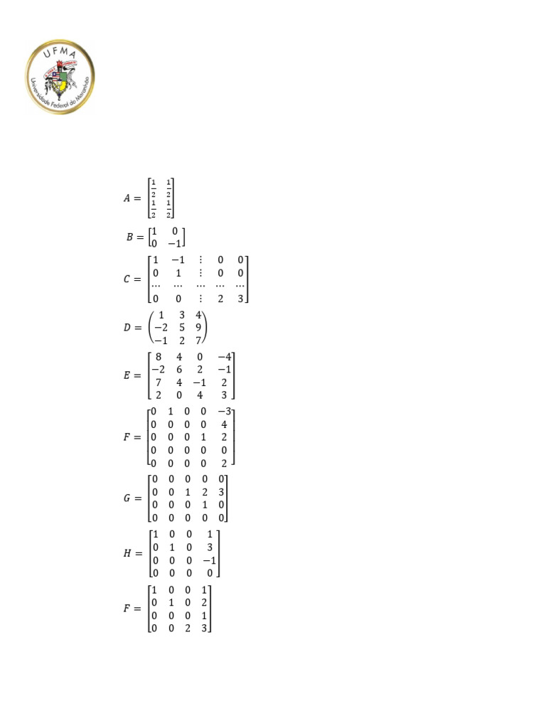 4 Lista Algebra Linear 2024 2 | PDF | Matriz (Matemática) | Determinante