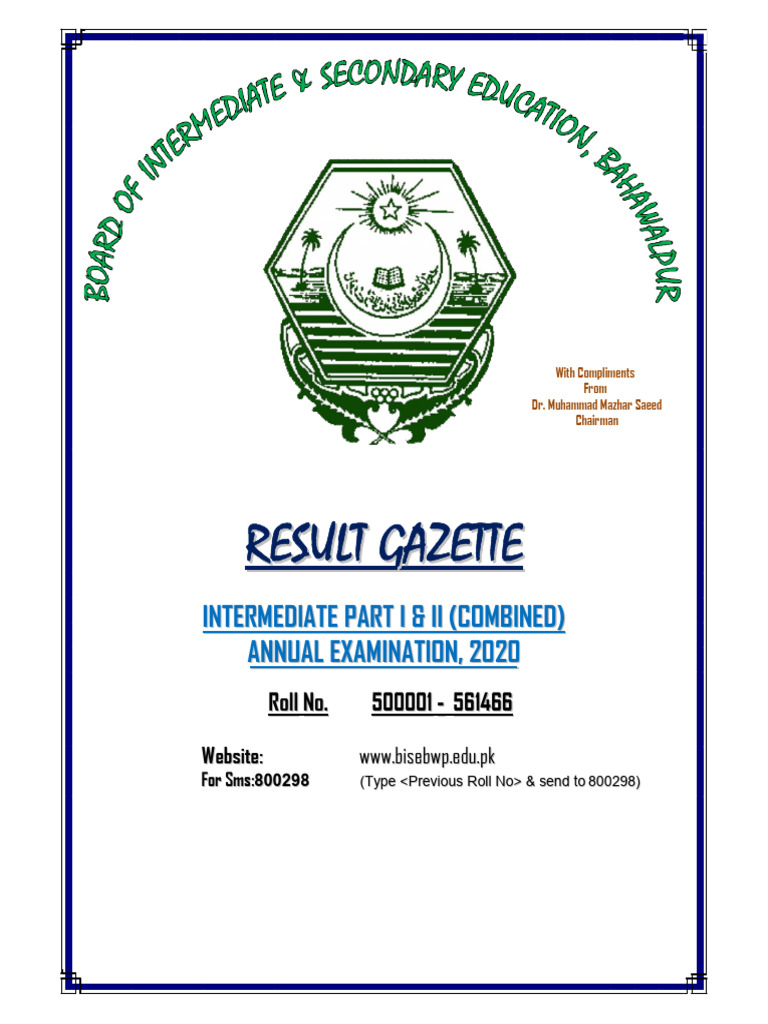 Bahawalpur Inter Result 2020 | PDF