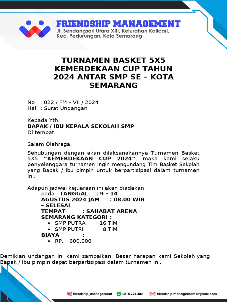 Undangan Turnamen Basket SMP 2024 | PDF