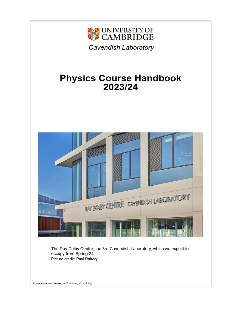 Physics Course Handbook 2023 2024 v3 | PDF | Physics | Academic Degree