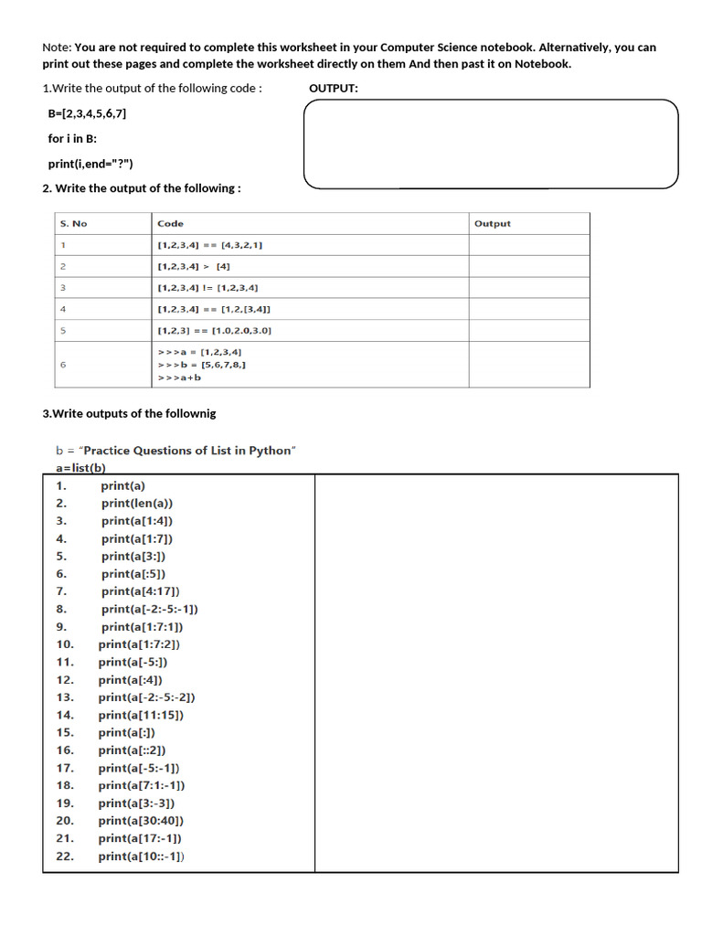 Python Code Output Worksheet | PDF