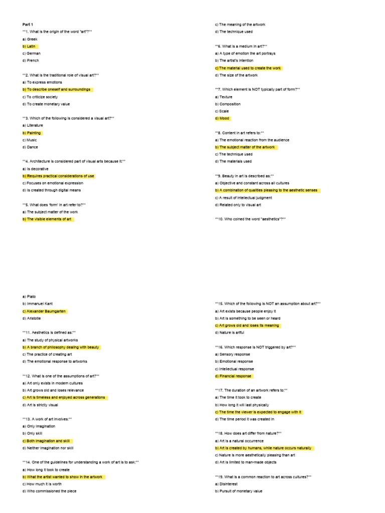 Art sample questions | PDF | Aesthetics | Fine Art