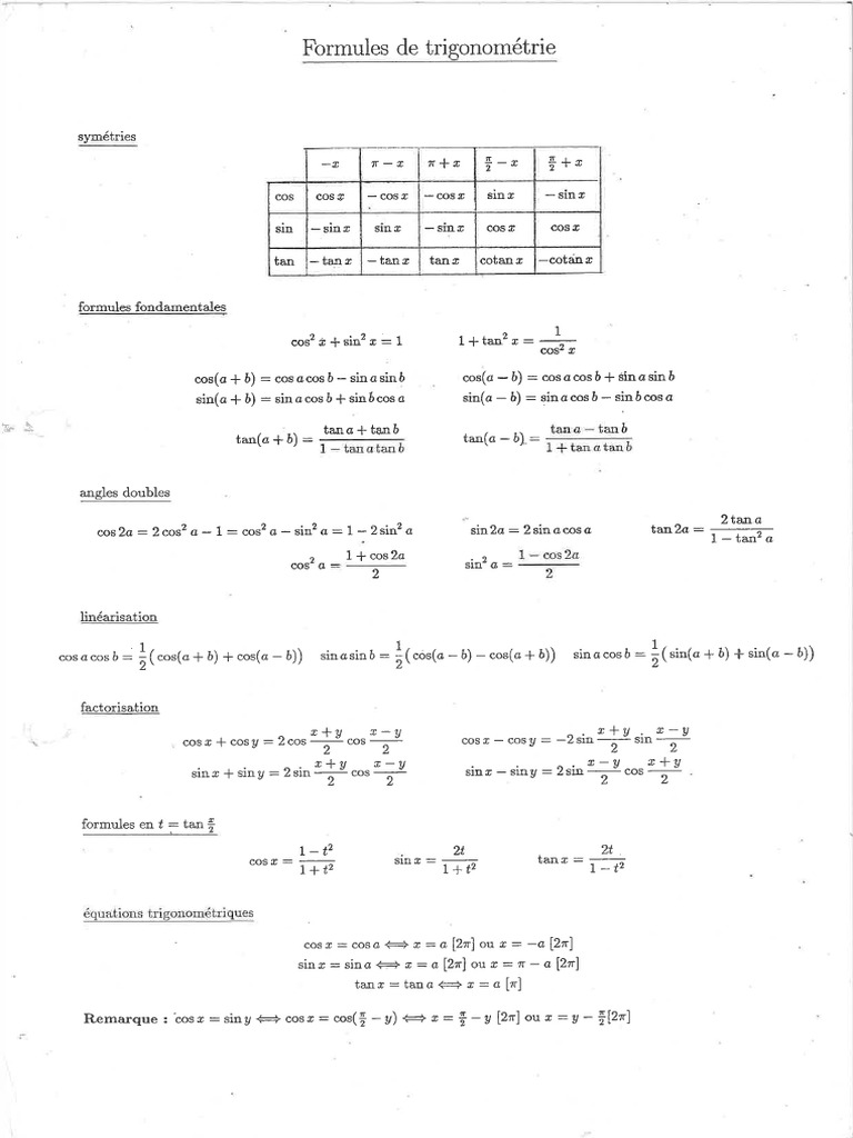 Formules Trigo | PDF