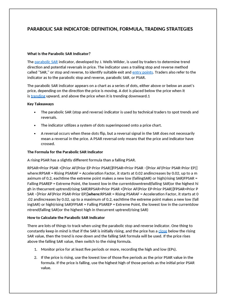 Parabolic SAR: Definition and Strategies | PDF | Business | Investing