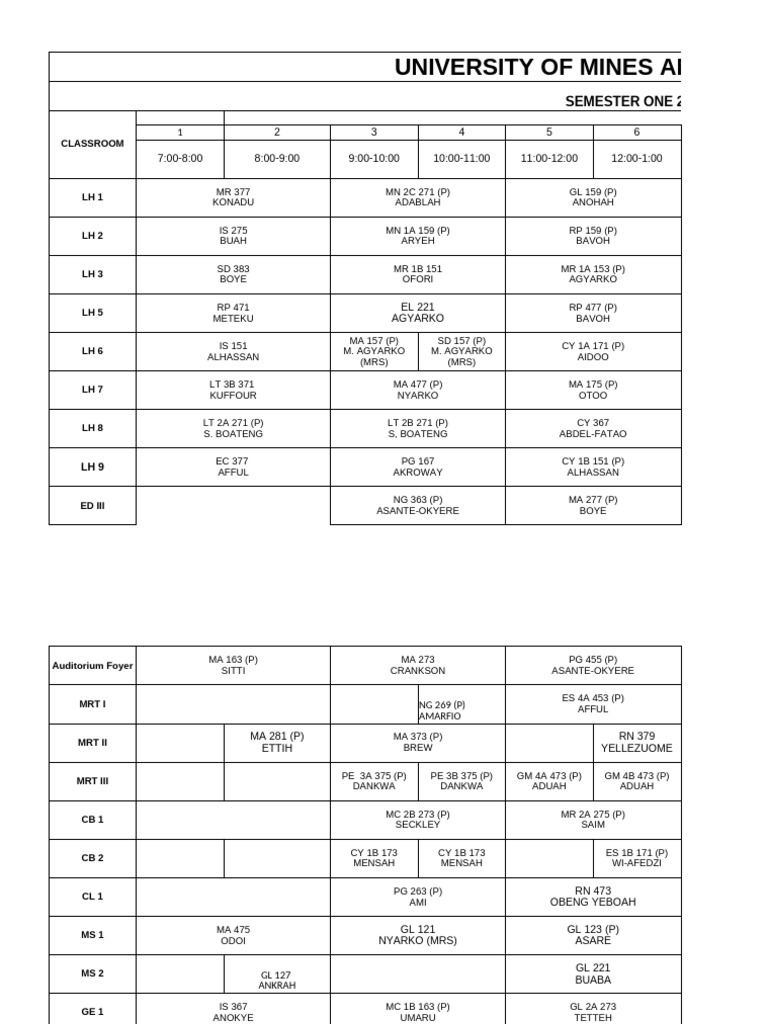 Draft1 Teaching Timetable - 1st Semester 2024_2025 | PDF