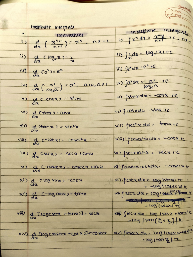 Indefinite Integration Formulae Pdf