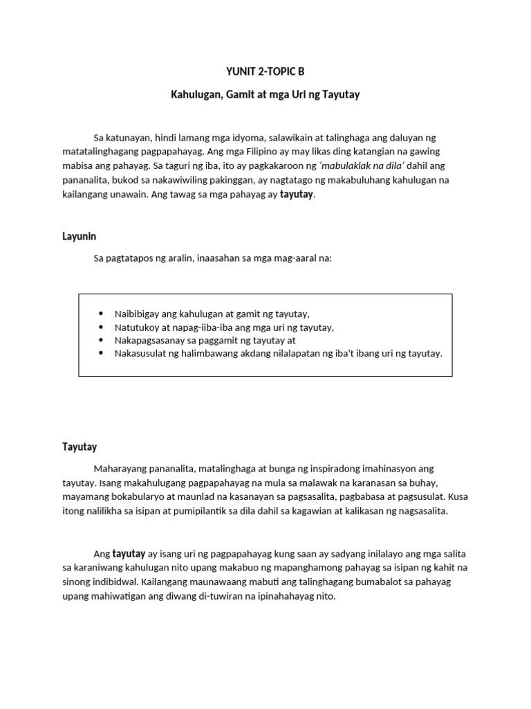 Masining-Yunit-3-Topic-3-Tayutay 3 | PDF