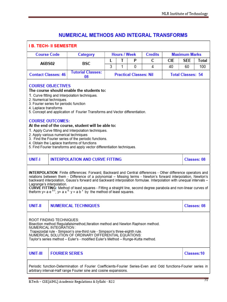 Numerical Methods Transforms Syllabus Pdf Fourier Transform
