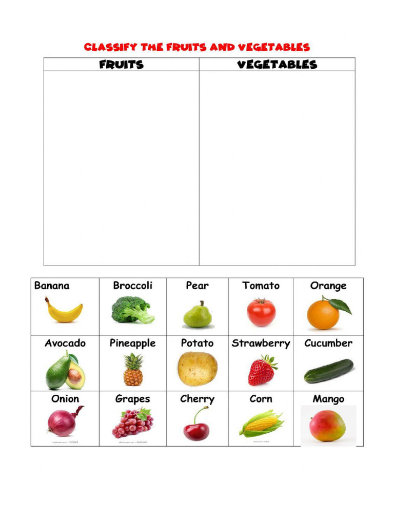 fruit vegetables worksheet | PDF
