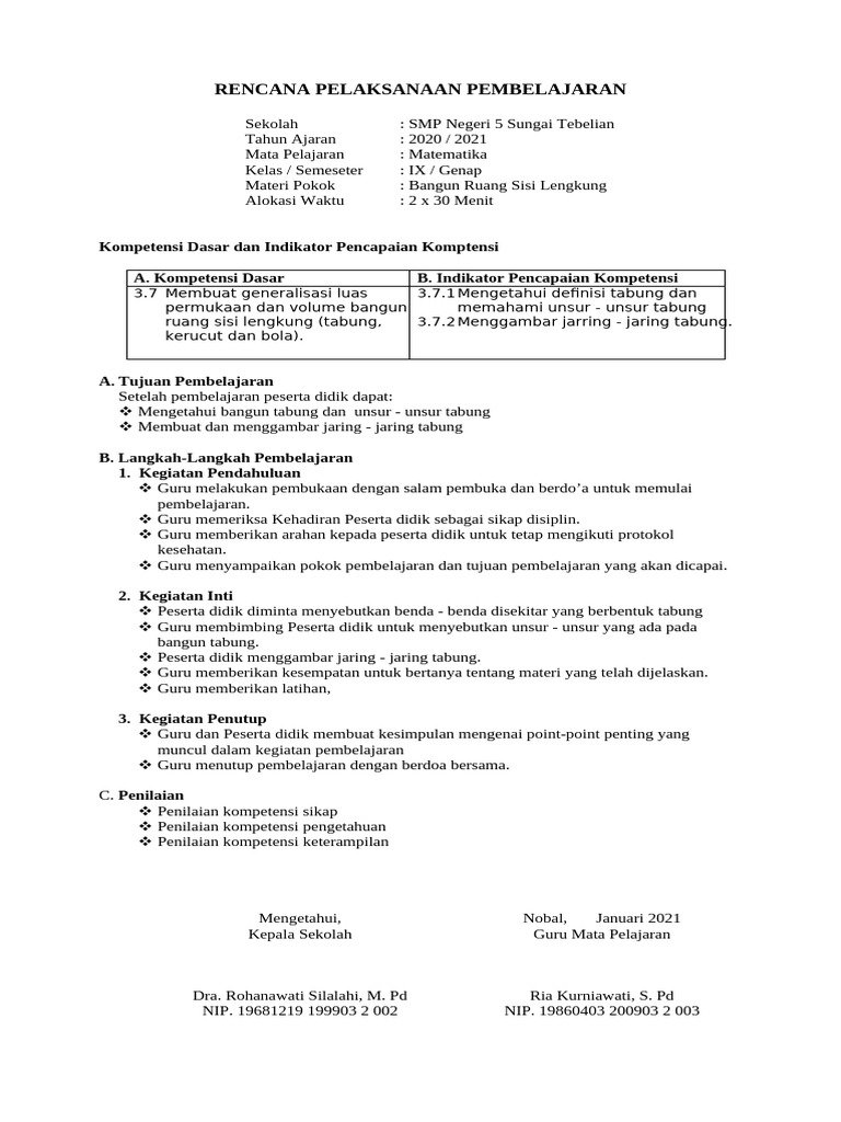 RPP Bangun Ruang Sisi Lengkung | PDF