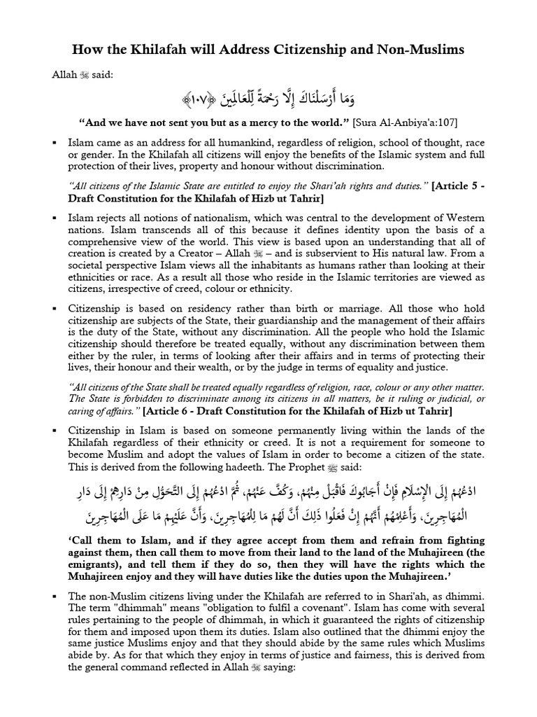 Khilafah: Citizenship for All Faiths | PDF | Caliphate | Religious Faiths