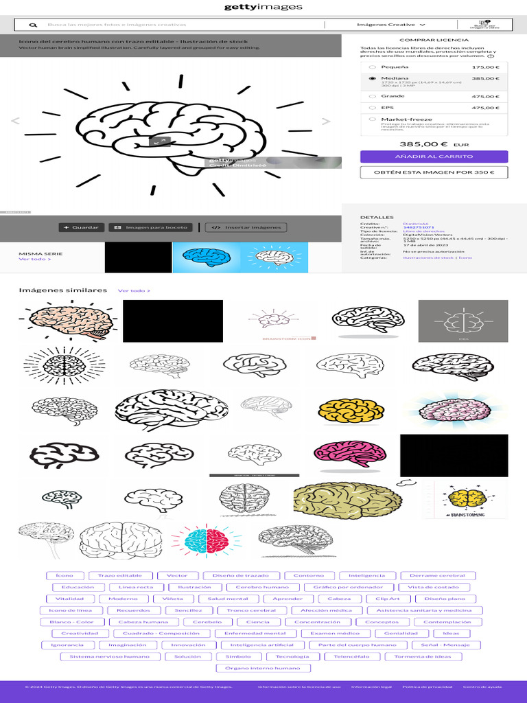 Icono Del Cerebro Humano Con Trazo Editable Ilustración de Stock ...