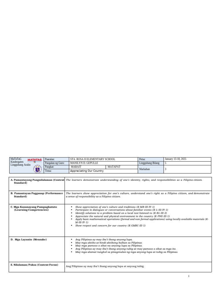 LE Kindergarten Q3 Week5 | PDF