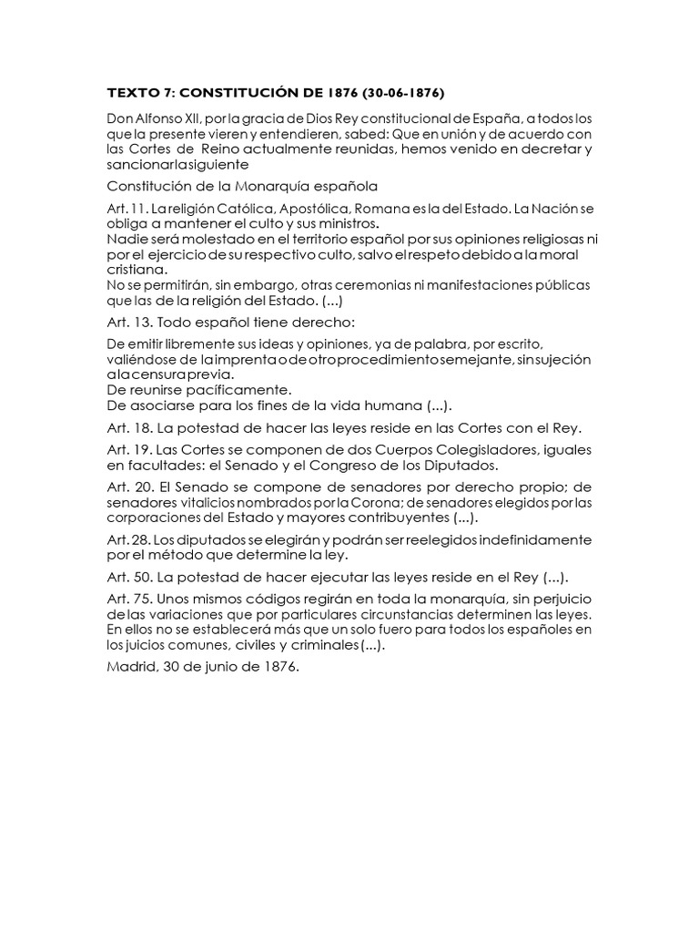 Constitución de 1876. GUIÓN - ACT. | PDF | Gobierno | Ciencias Políticas