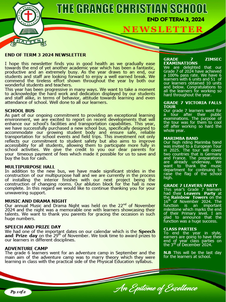 Grange Christian School Term 3 Newsletter | PDF | Swimming