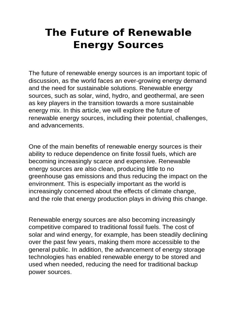 The Future of Renewable Energy Sources | PDF | Energy Development ...