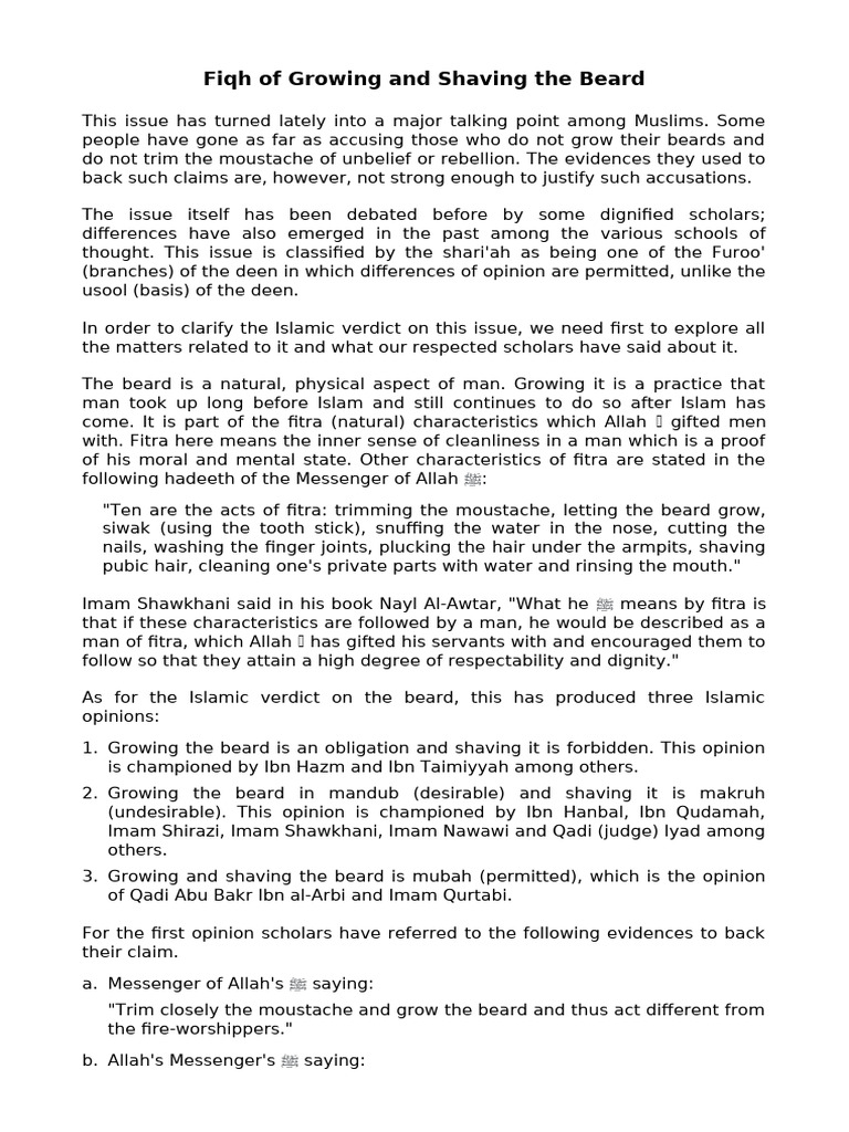 Fiqh of Growing and Shaving The Beard 1 | PDF | Hadith | God In Islam