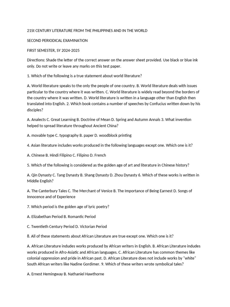 21St Century 2nd Quarter Exam | PDF | Poetry 21St Century 2nd Quarter Exam | PDF | Poetry