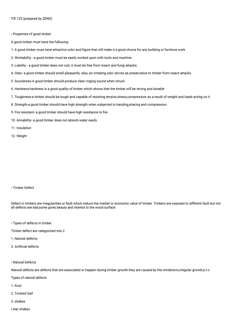 ITE 125 (Prepared by Zeno) | PDF | Lumber | Wood