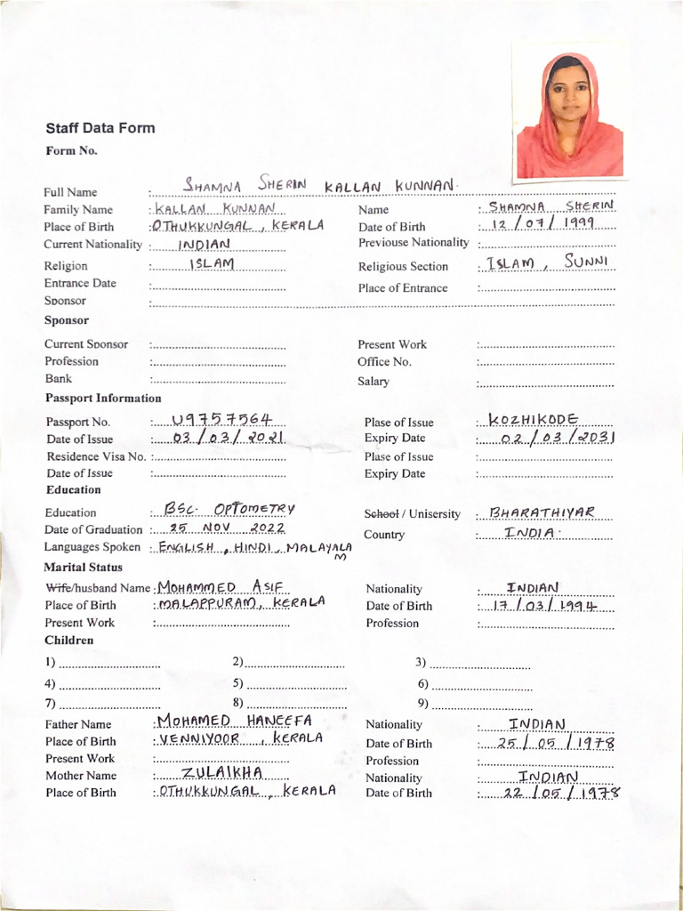Staff Data Form.. | PDF