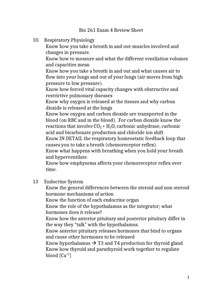 Bio 261 Exam 4 Review: Physiology Topics | PDF | Endocrine System | Kidney