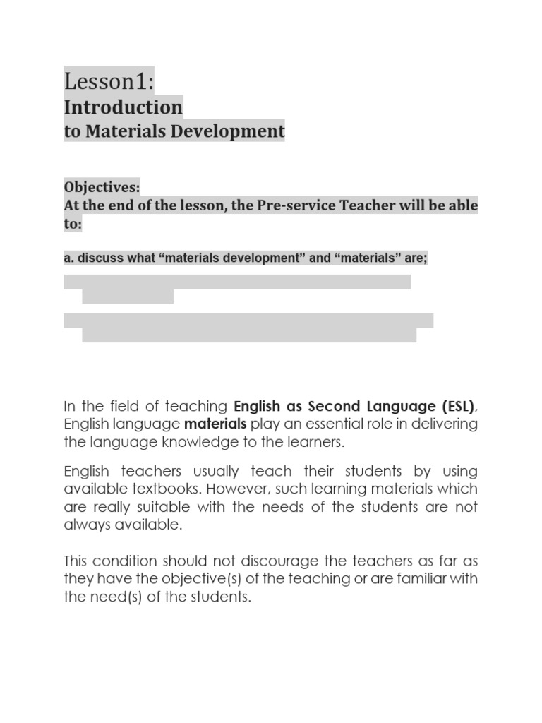 Intro To Materials Development | PDF | Learning | Second Language Acquisition