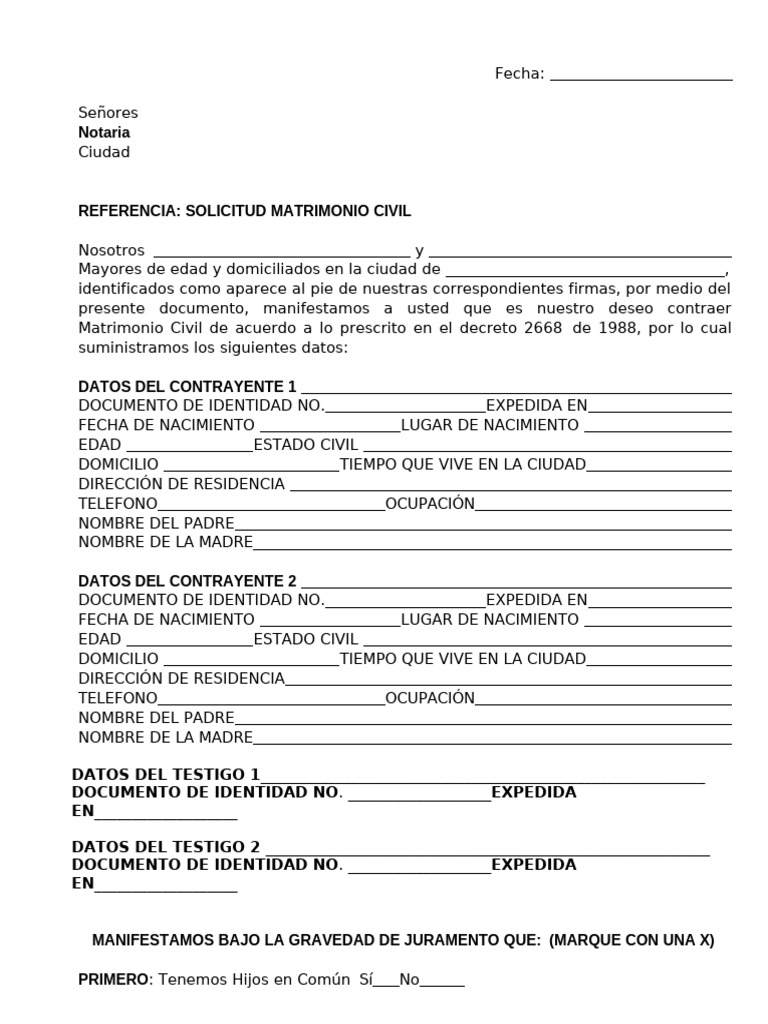 Solicitud de Matrimonio Civil | PDF