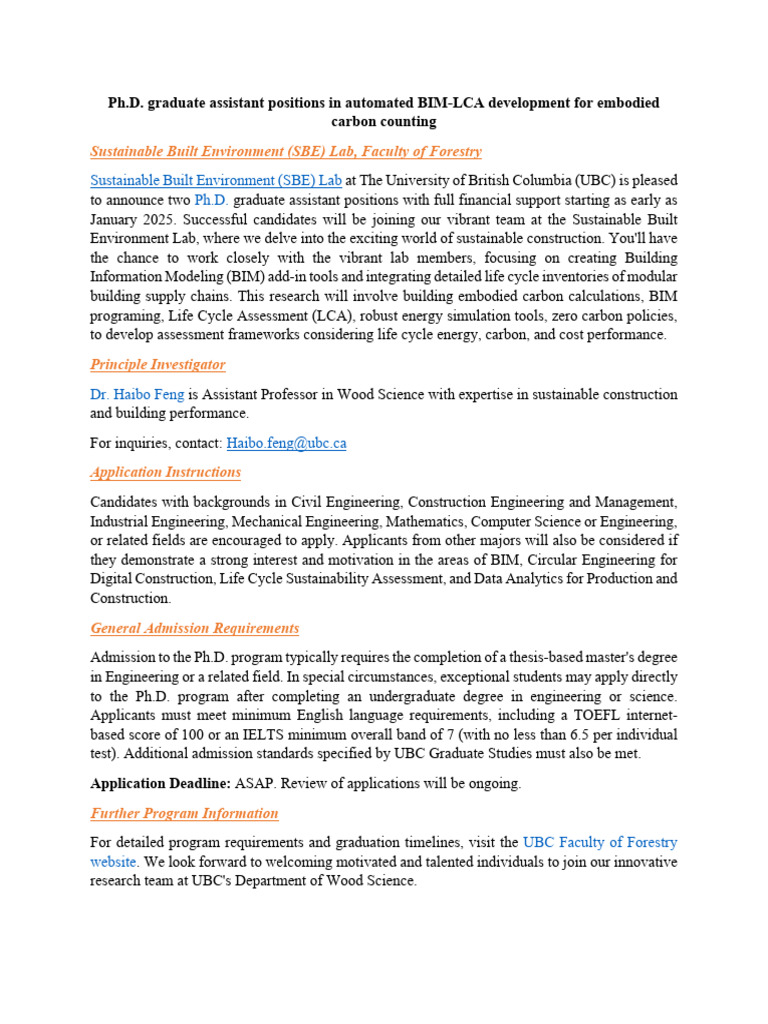Phd Position Available Pdf Life Cycle Assessment Doctor Of Philosophy