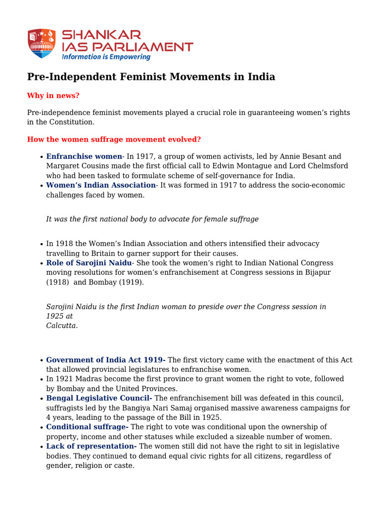 Pre Independent Feminist Movements in India | PDF | Women's Suffrage ...