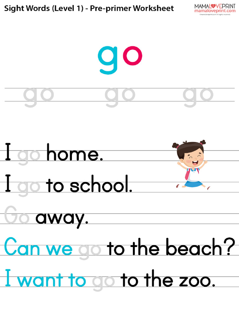 Mamaloveprint English Sightword Level1 Preprimer Go | PDF