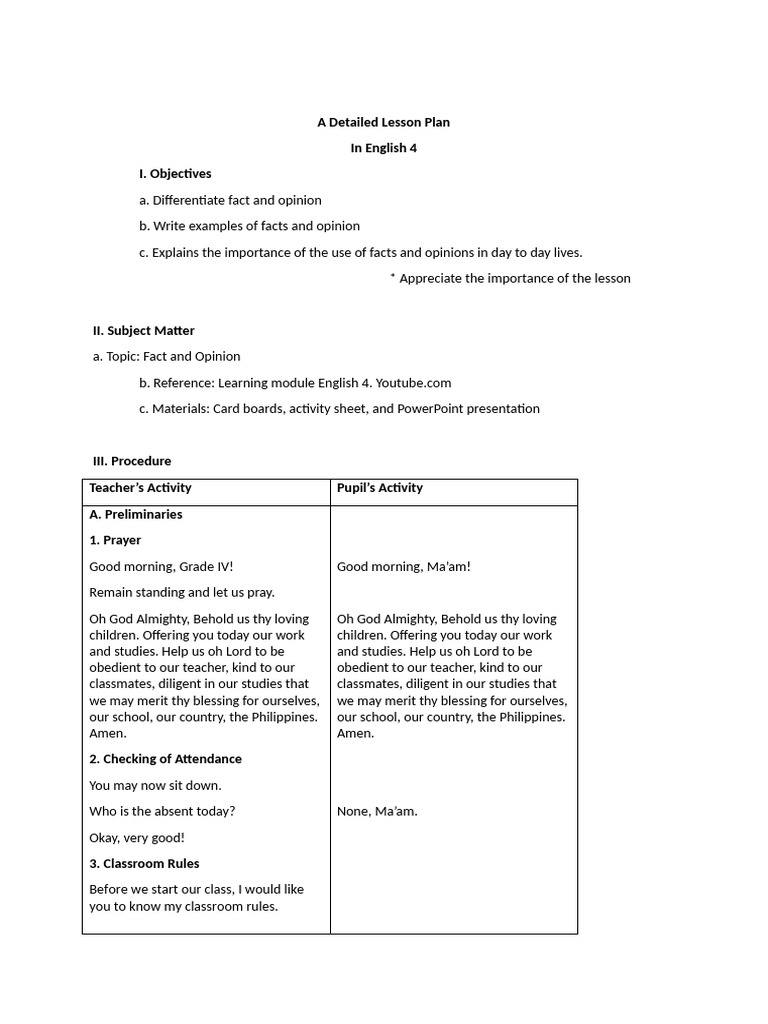 A Detailed Lesson Plan English | PDF | Evidence