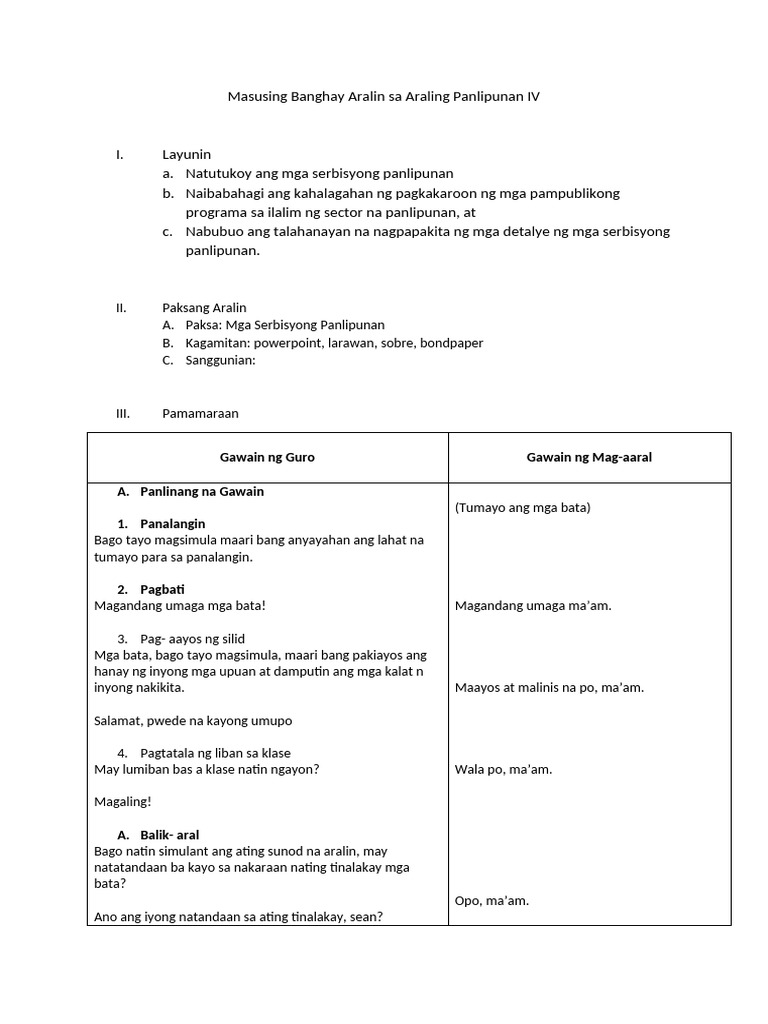 Banghay Aralin Sa Araling Panlipunan IV | PDF