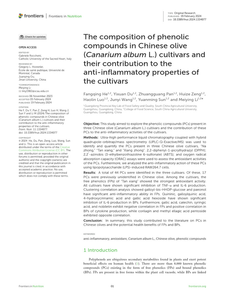 The Composition of Phenolic Compounds in Chinese Olive | PDF | High Performance Liquid ...